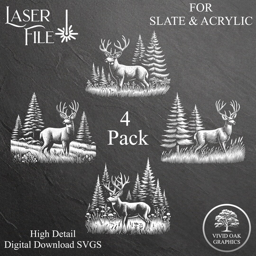 Forest Deer Bundle - 4 SLATE Engrave Files, SVG, Instant Digital ...