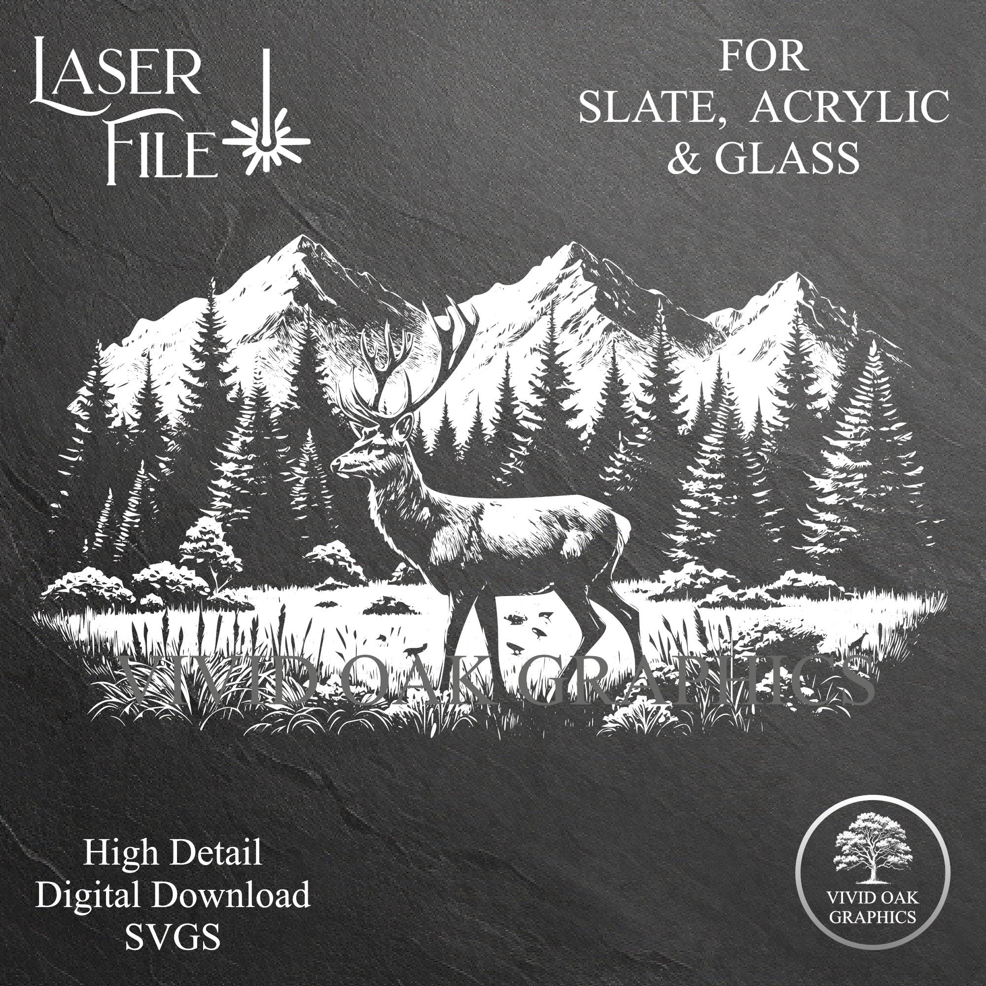 Mountain Deer Laser Engrave SVG Bundle: Slate, Glass, Acrylic (digital ...