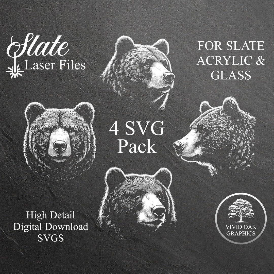 Bear Bundle - 4 SLATE Engrave Files, SVG, Instant Digital Download ...