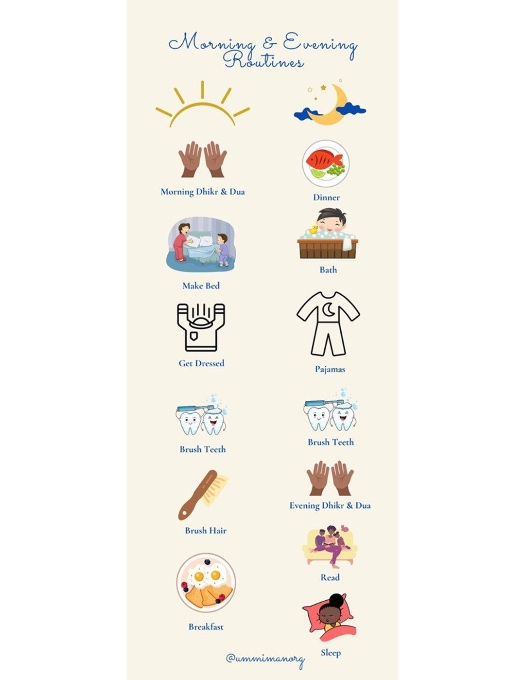 Islamic Morning & Evening Routines Checklist for Children - Etsy