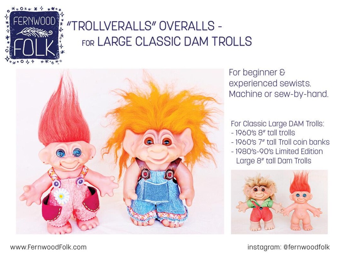 PATTERN - Overalls for Large Classic DAM Trolls - Printable Template - Etsy