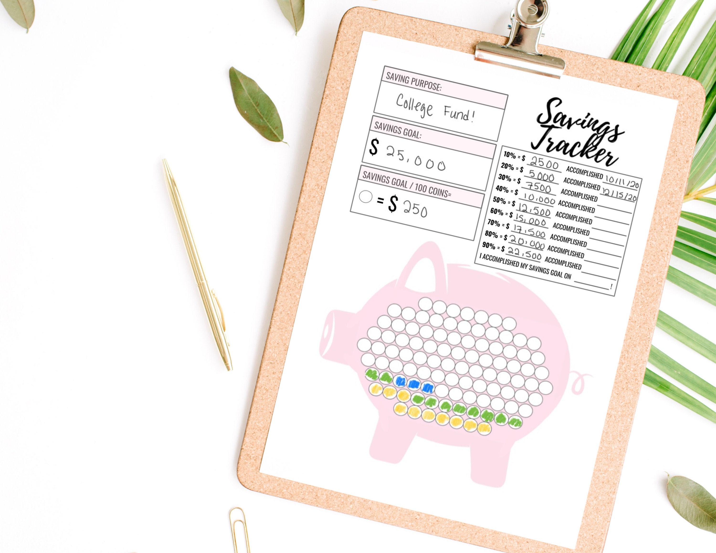 Pink Savings Goal Tracker Piggy Bank Printable/digital - Etsy