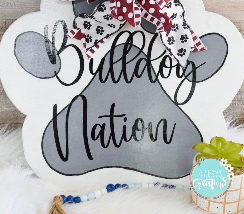 Paw Print Bulldog Door Hanger - Etsy
