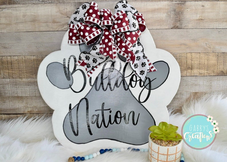 Paw Print Bulldog Door Hanger - Etsy
