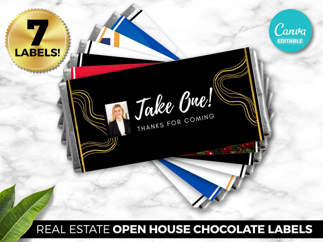 7 Real Estate Chocolate Bar Labels, Open House, Realtor Marketing,real ...