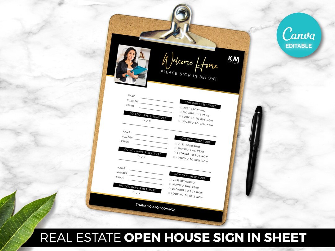 Sign in Sheet, Real Estate Agent, Open House, Digital Canva Download ...