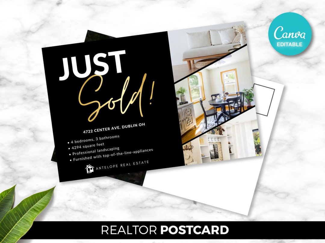 Real Estate Postcard, Just Sold, Real Estate Agent, Digital Canva ...
