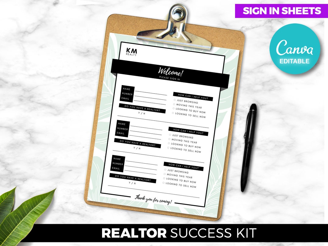 Sign in Sheet, Real Estate Agent, Open House, Digital Canva Download ...