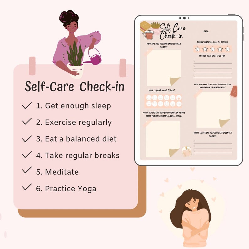 Printable Self-care Check-in Template, Self Care Routine, Daily ...