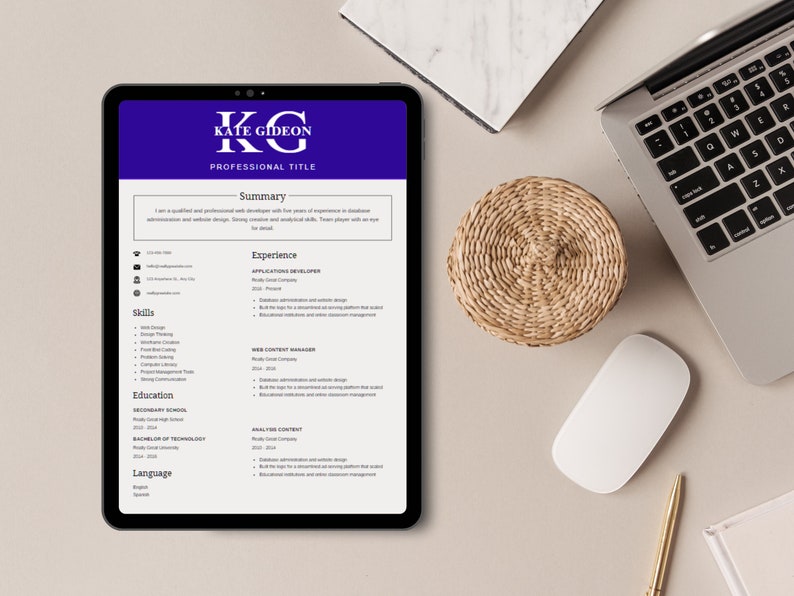 Printable Professional Business Resume CV Template , Creative Simple ...