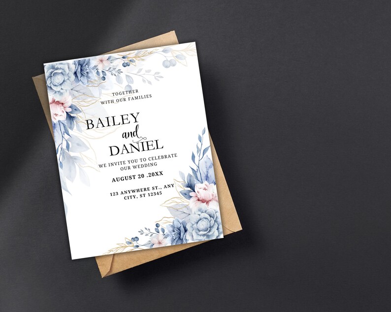 Elopement Invites, Floral Wedding Invite, Wedding Invite, Editable ...