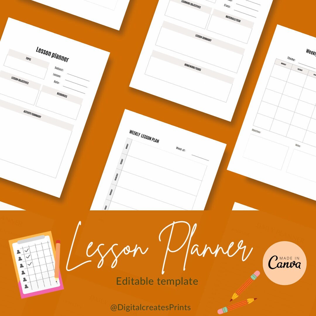 Weekly Lesson Plan Template Editable in Canva Standard Letter Size - Etsy