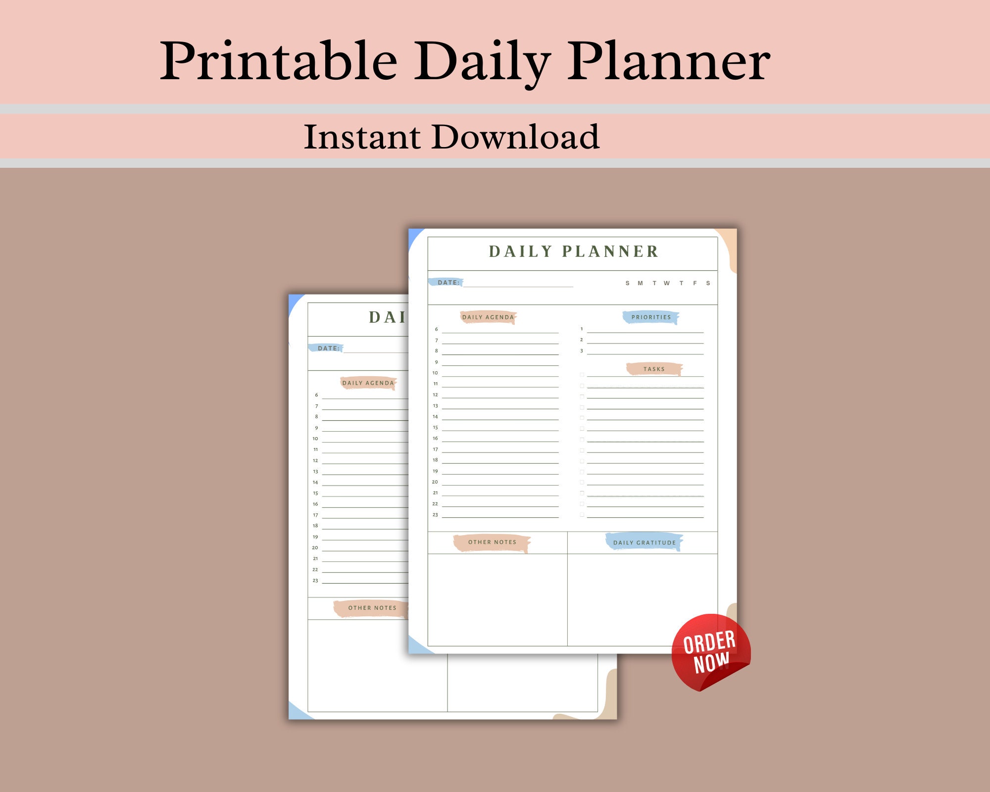 Printable Elegant Minimalist Daily Planner Template, Daily Weekly ...