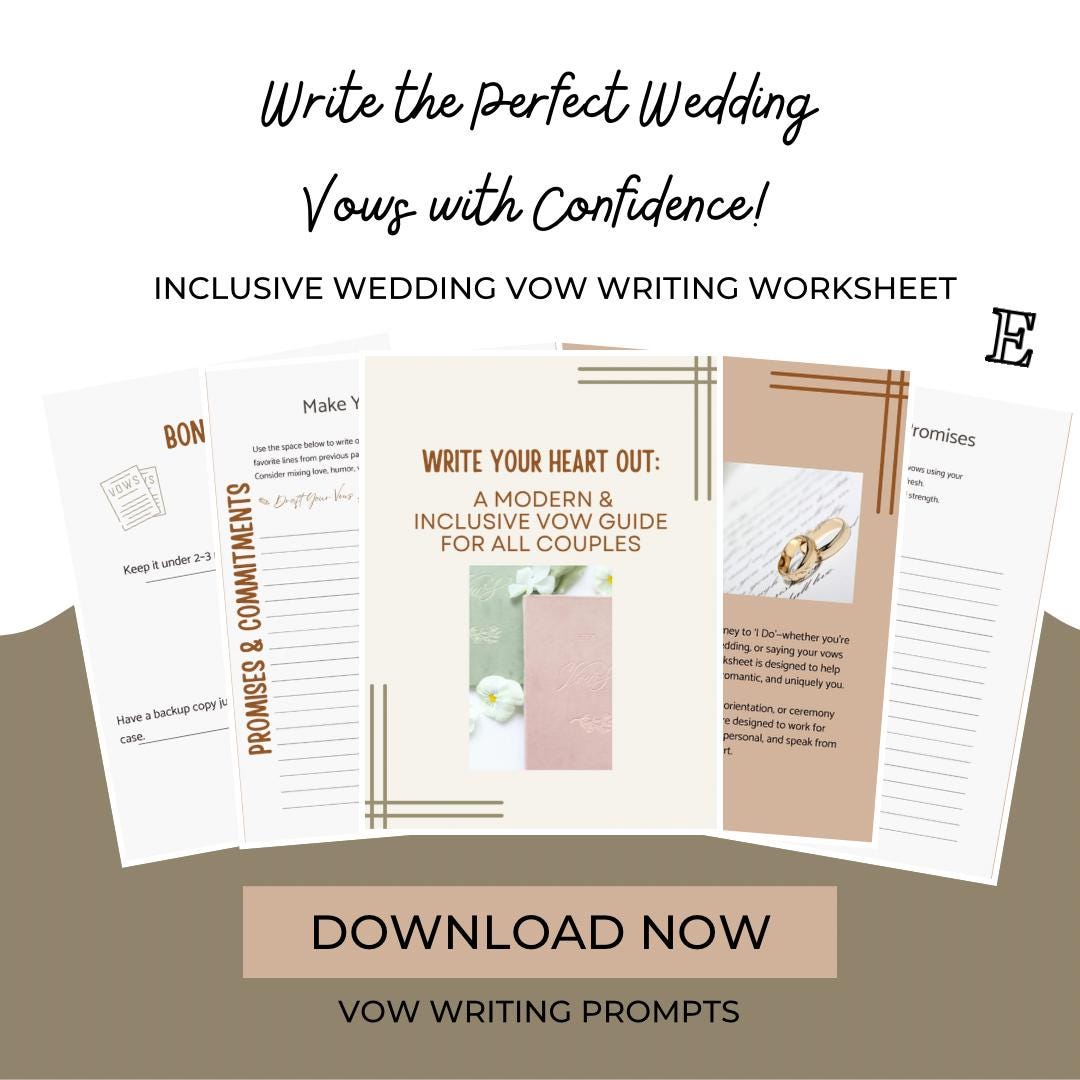 Inclusive Wedding Vow Writing Worksheet | LGBTQ+ & Traditional Couples ...