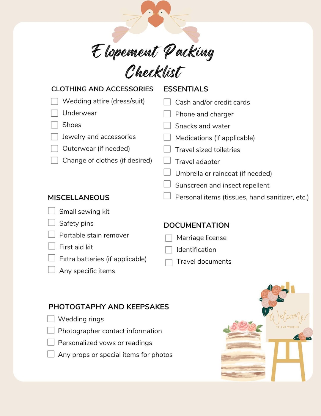 Elopement Packing Checklist - Etsy