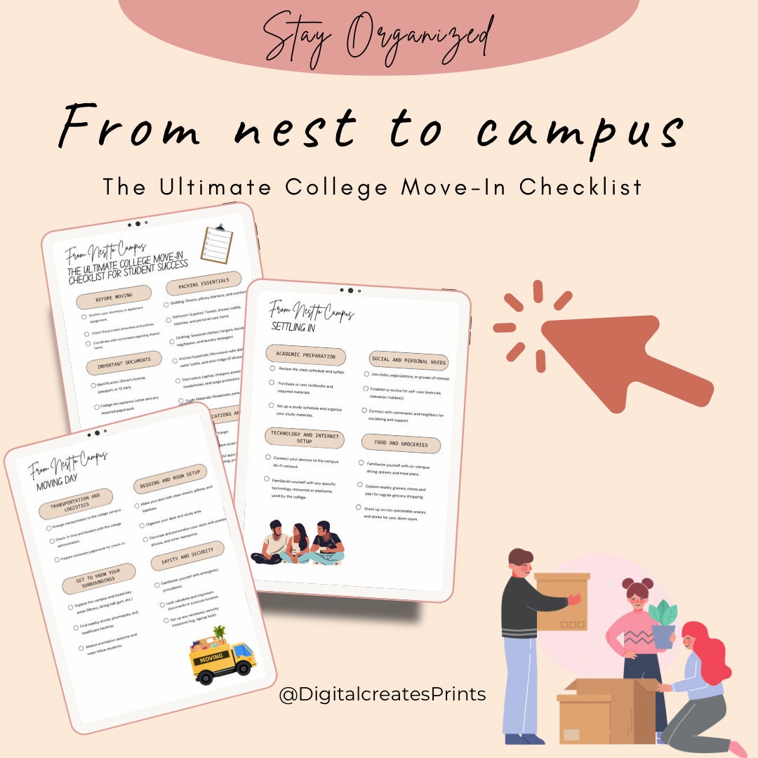 College Move-in Checklist Template, Student Planner, Campus, Planner ...