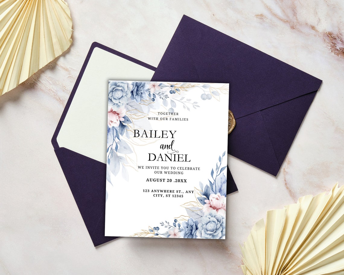 Elopement Invites, Floral Wedding Invite, Wedding Invite, Editable ...