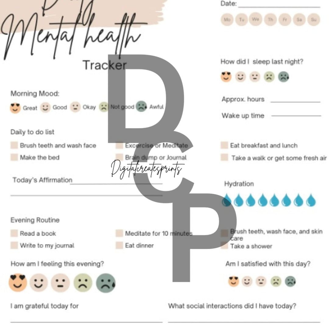 Mental Health Tracker INSTANT DOWNLOAD Daily Mood Tracker sleep Tracker ...