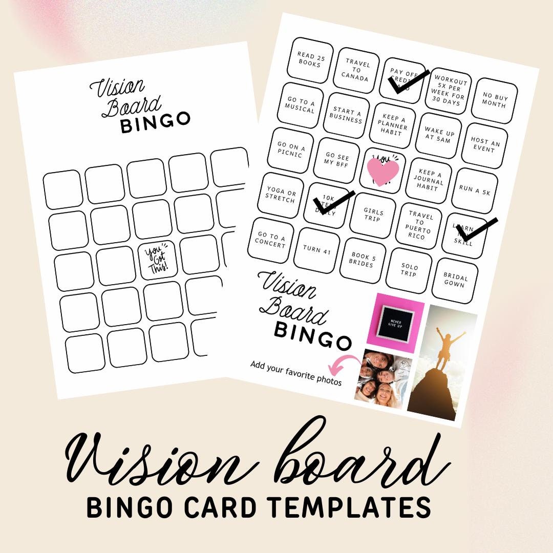 Vision Board Bingo Card Template Editable Canva Template Digital Vision ...