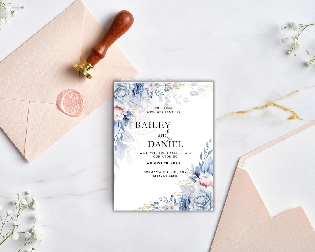 Elopement Invites, Floral Wedding Invite, Wedding Invite, Editable ...