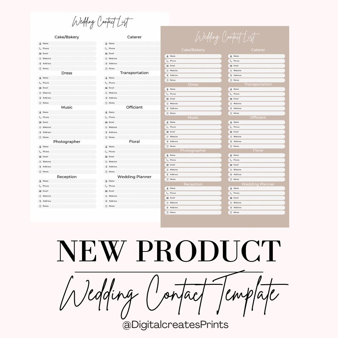 Wedding Contact List - Etsy