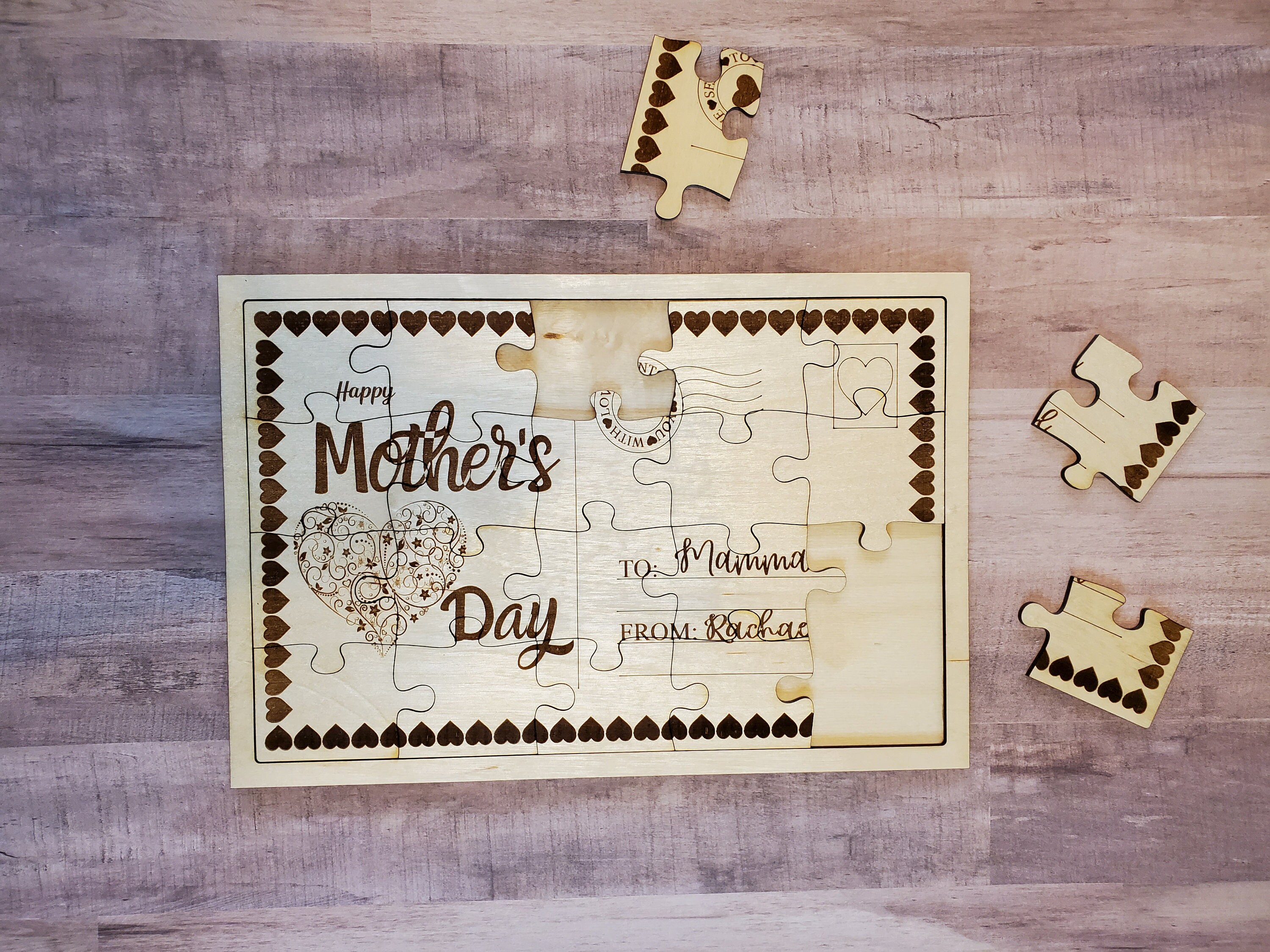 Large Mother's Day Card Puzzle Wood Engraved Postcard - Etsy