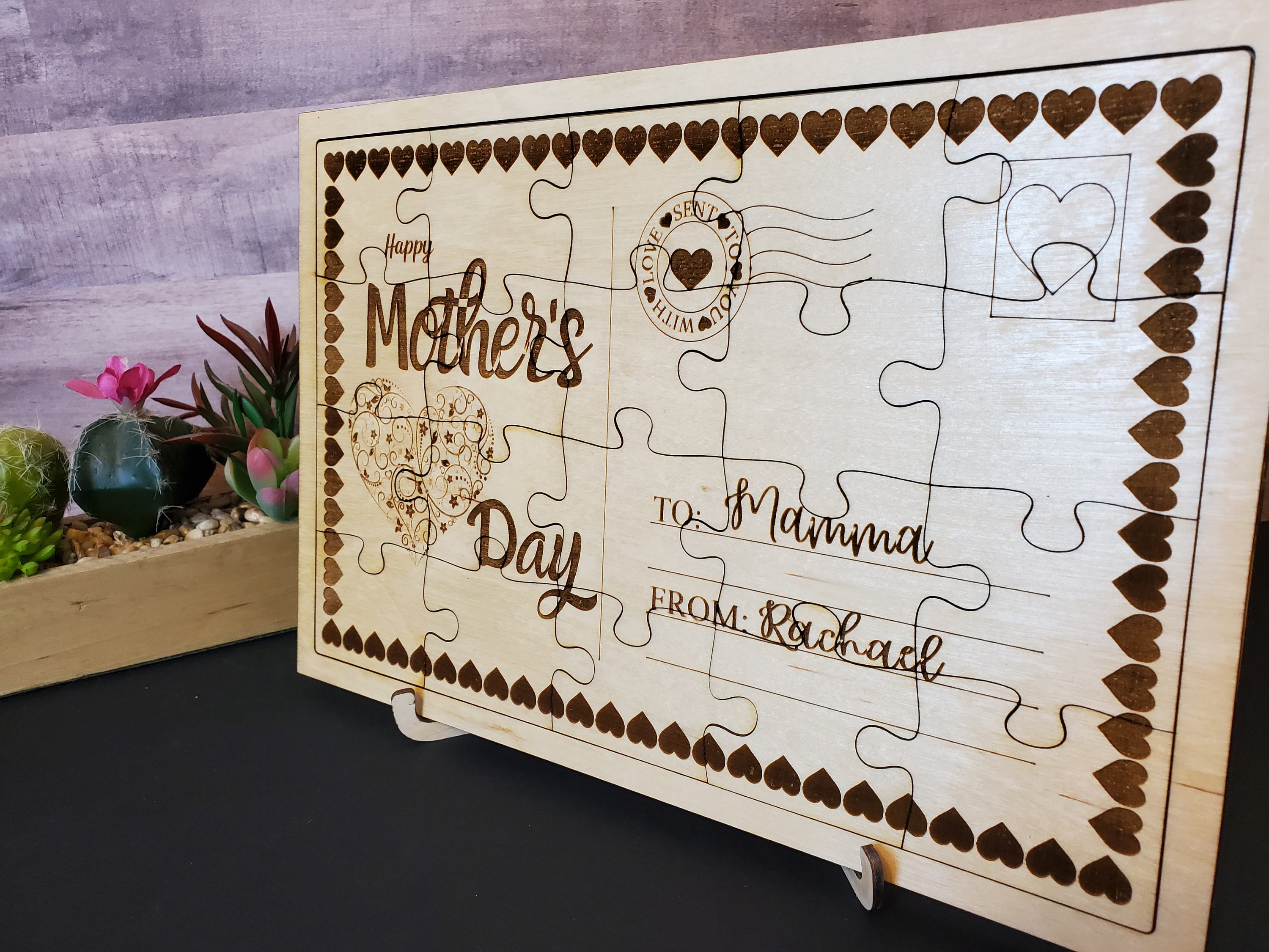 Large Mother's Day Card Puzzle Wood Engraved Postcard - Etsy