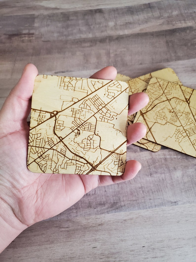 Wooden Map Coasters 4 Pack Custom Street Map Coasters - Etsy