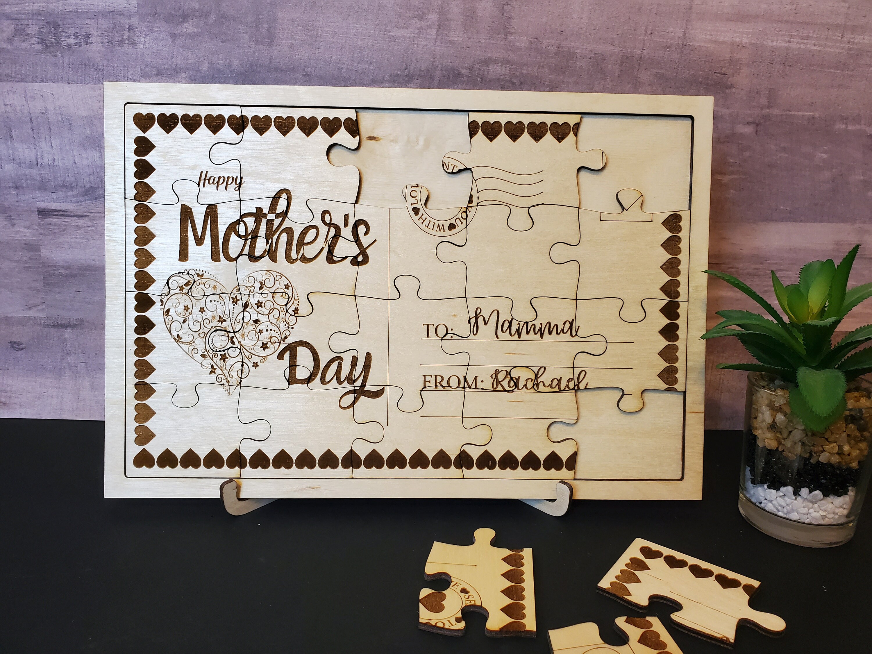 Large Mother's Day Card Puzzle Wood Engraved Postcard - Etsy
