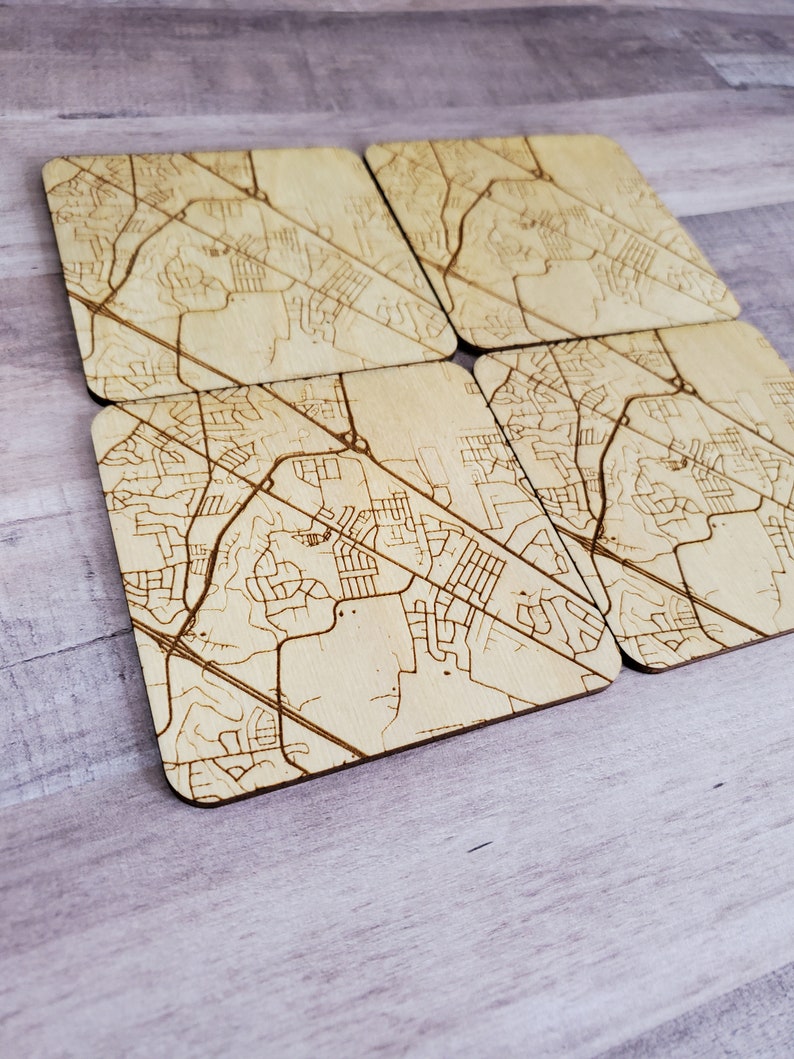 Wooden Map Coasters 4 Pack Custom Street Map Coasters - Etsy