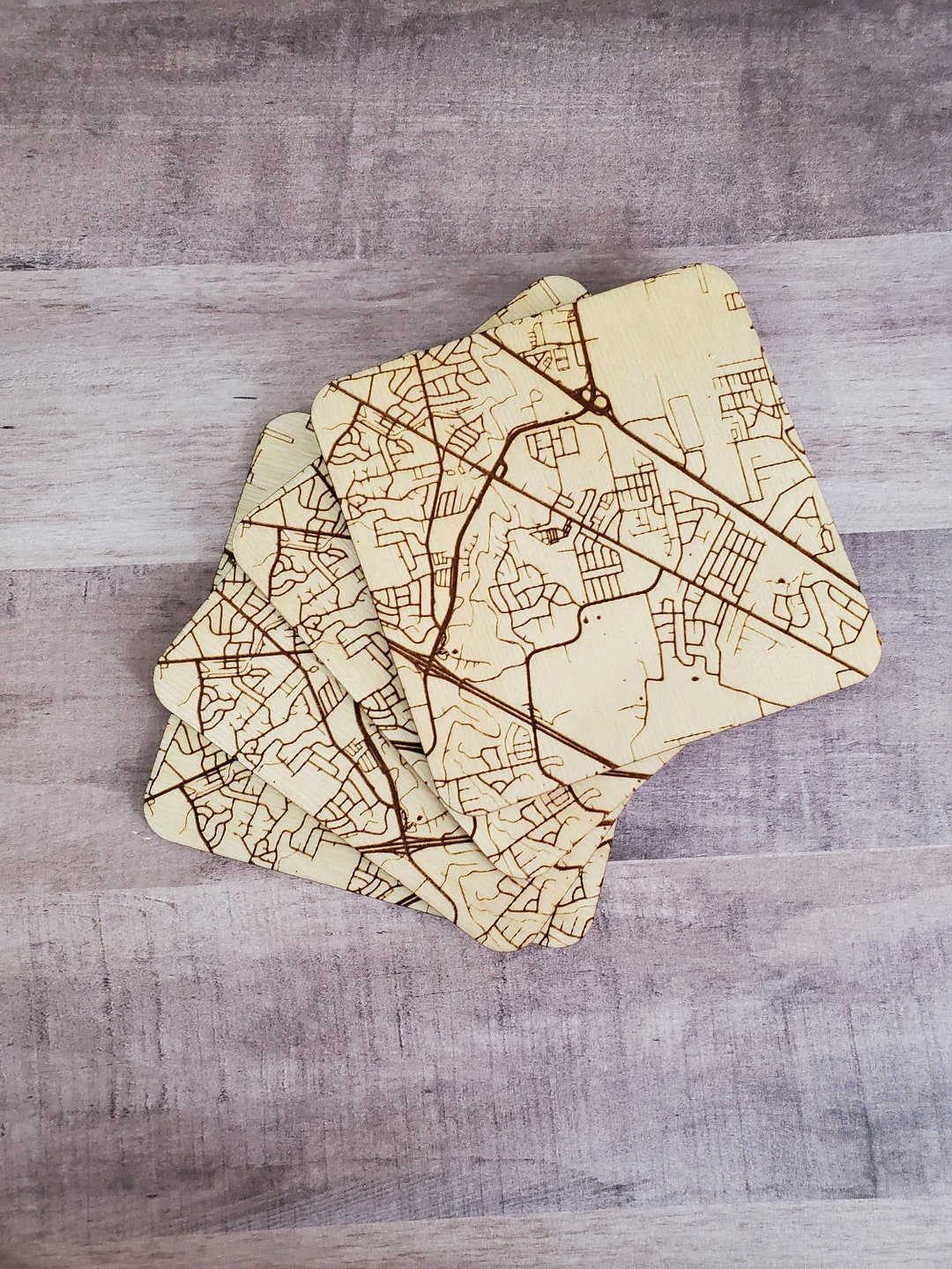 Wooden Map Coasters 4 Pack Custom Street Map Coasters - Etsy