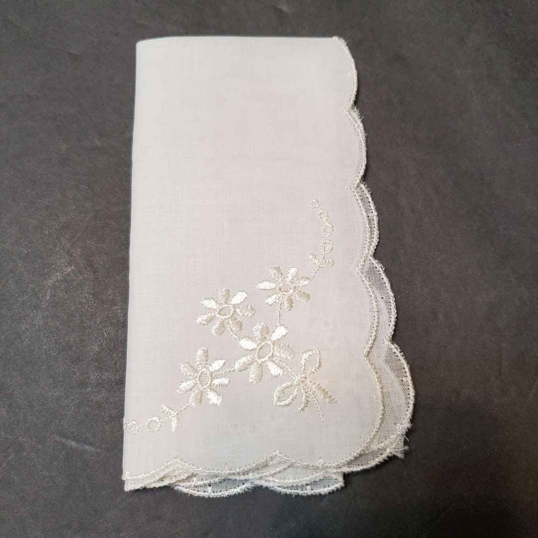 Vintage Embroidered Handkerchief, Scalloped Edge, Floral, Swiss ...