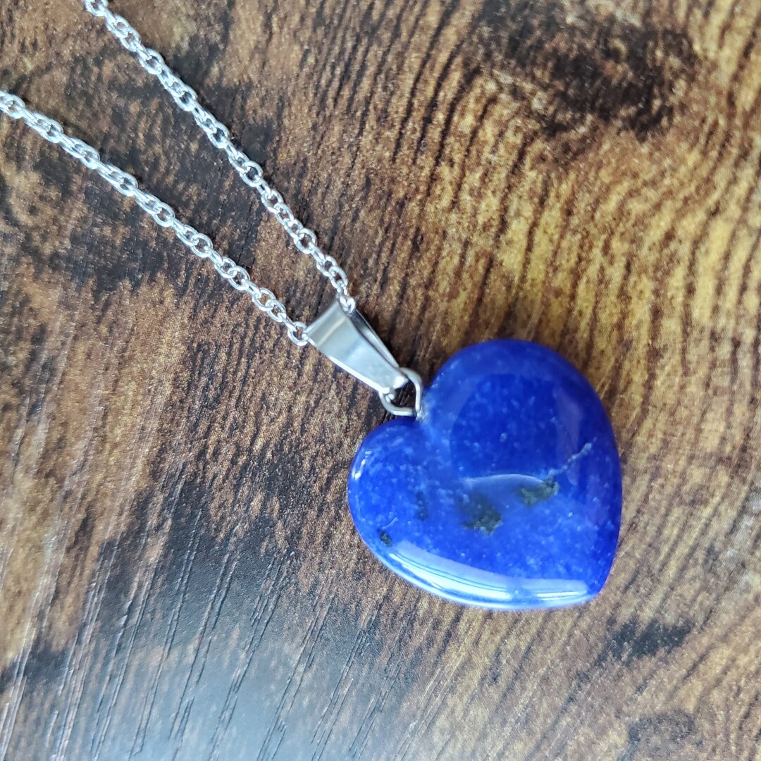 Blue Heart Necklace, Natural Stone Jewelry, Crystal Pendant, Heart ...