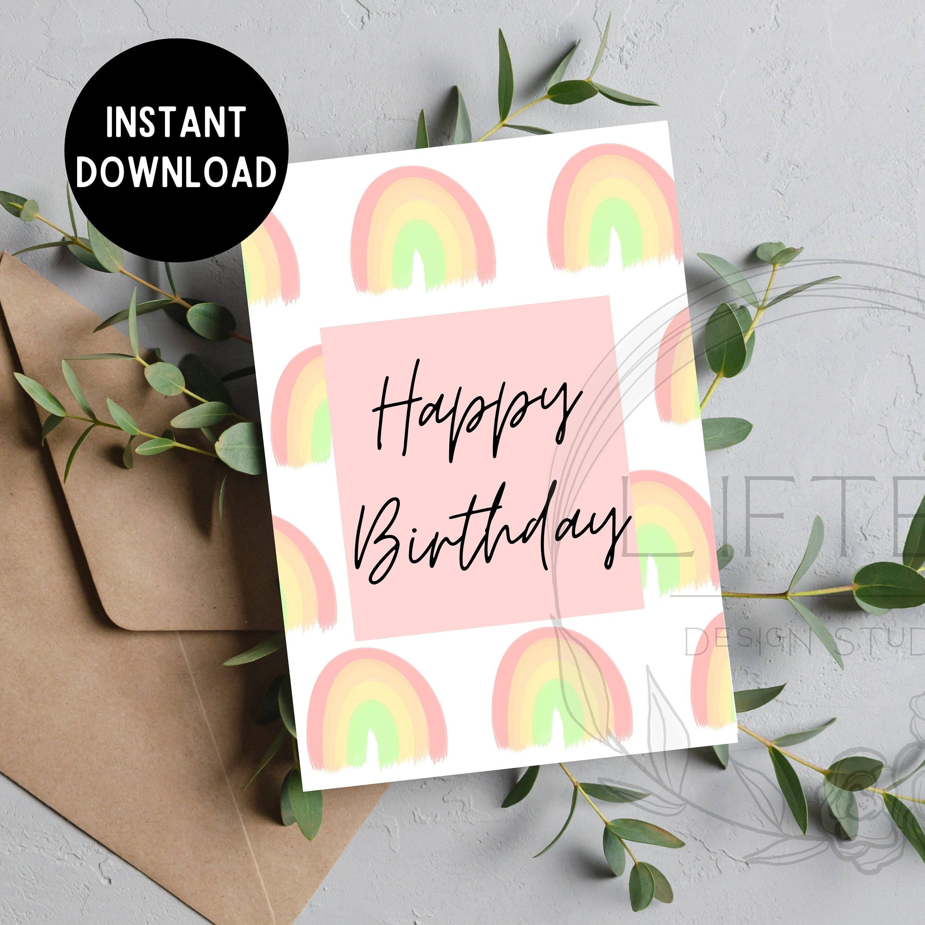 Printable Rainbow Happy Birthday Card 5x7 - Etsy