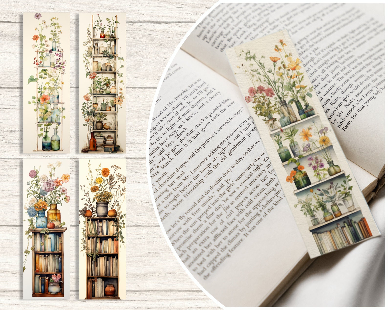 10 Printable Bookmarks | Botanical Library #1 | Print and Cut | Instant ...