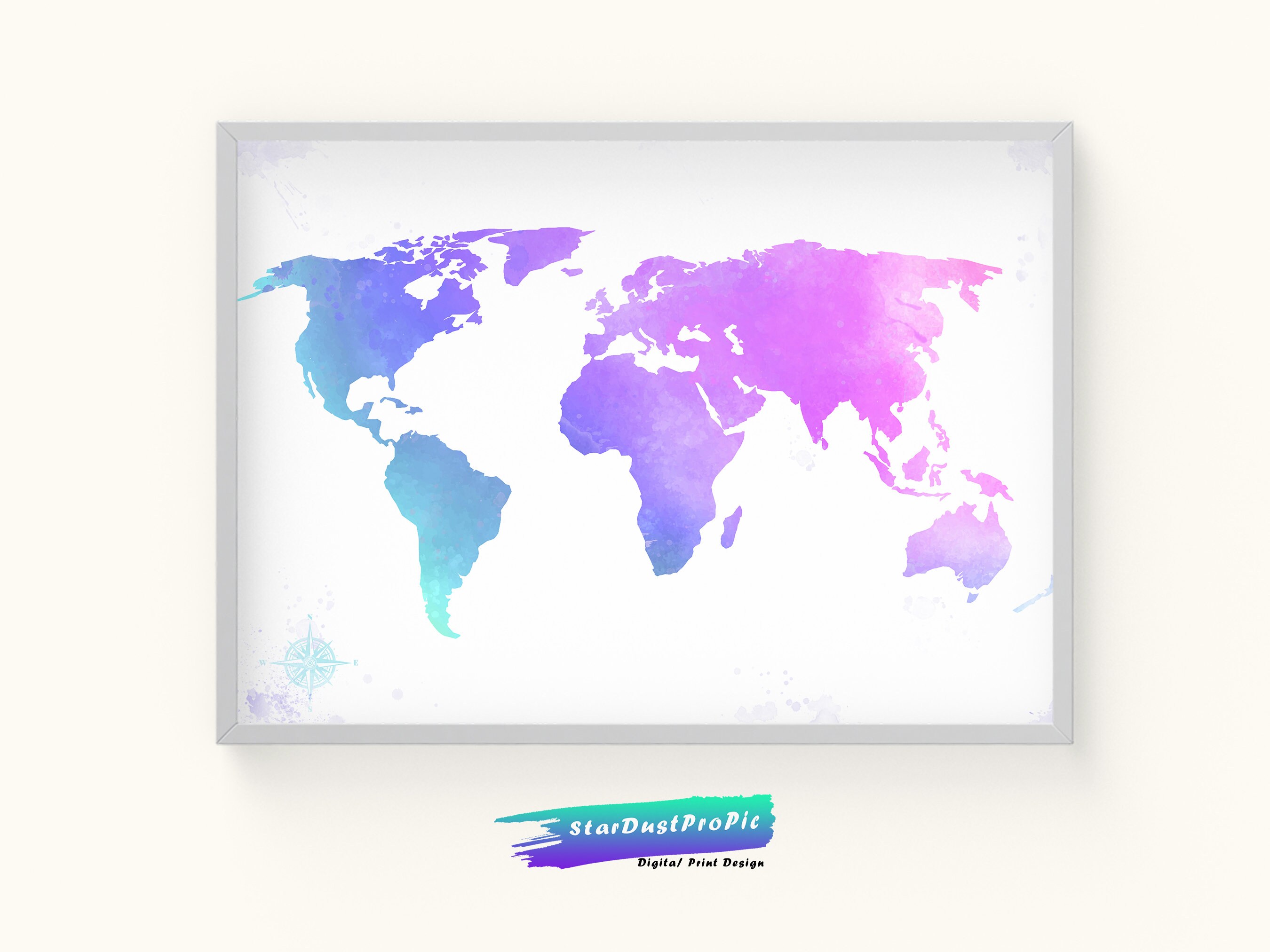 World Map Watercolor Print Instant Download Watercolor - Etsy