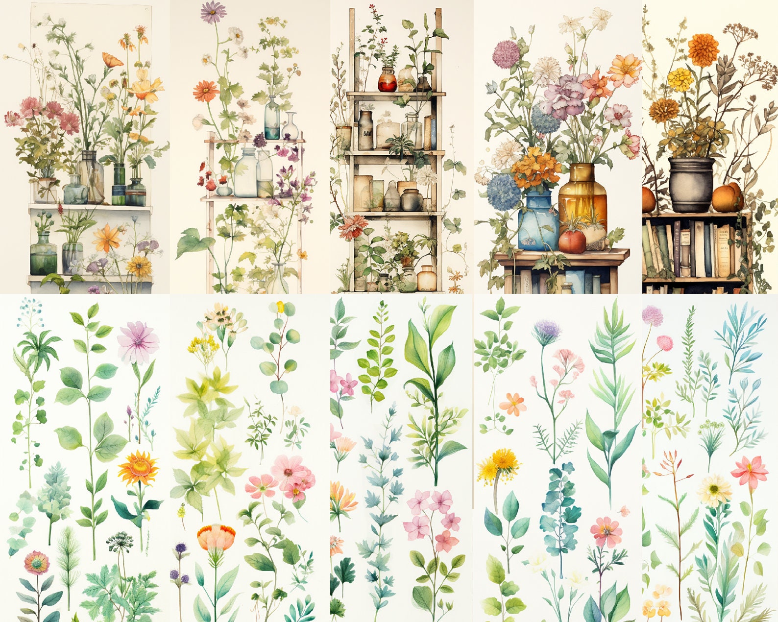 10 Printable Bookmarks | Botanical Library #1 | Print and Cut | Instant ...