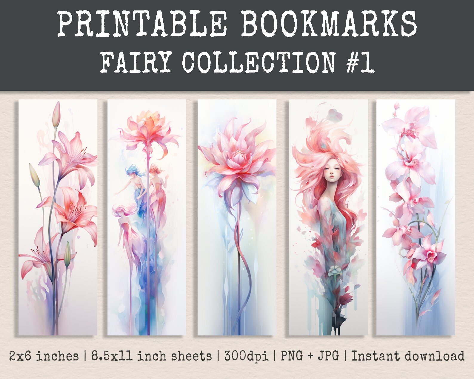 10 Printable Bookmarks | Fairy Collection #1 | Print and Cut | Instant ...