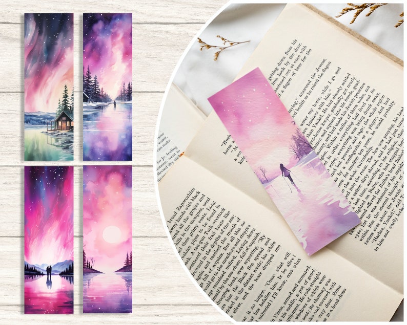10 Printable Bookmarks | Northern Lights #1 | Print and Cut | Instant ...