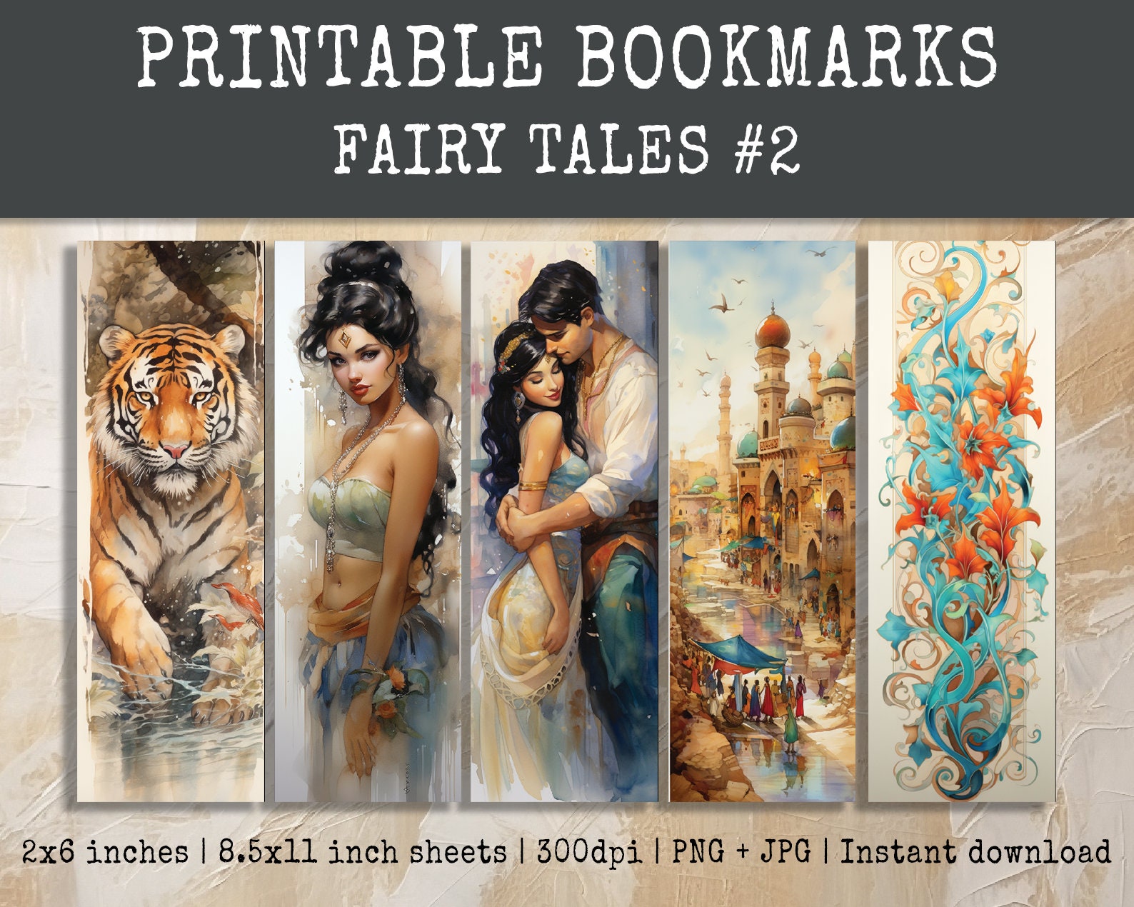 5 Printable Bookmarks | Jasmin Inspired Bookmarks | Fairy Tales #1 ...