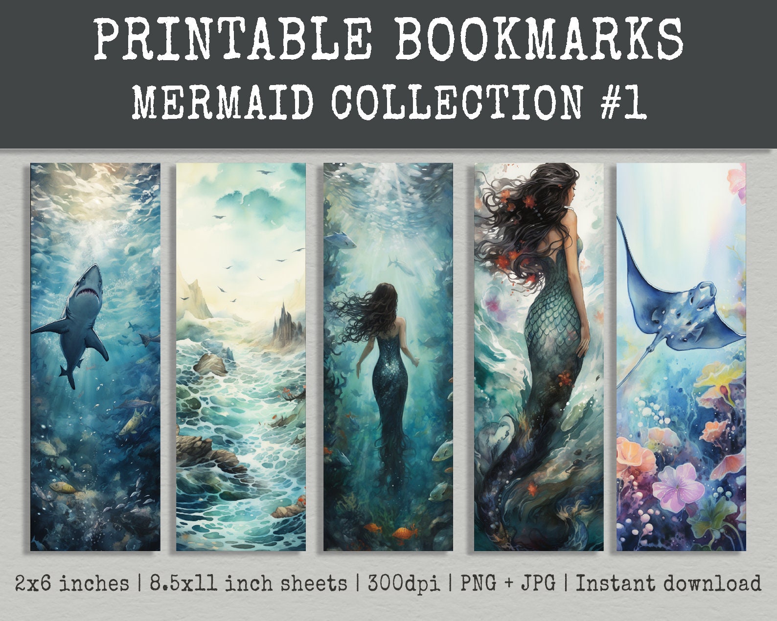 10 Printable Bookmarks | Mermaid Collection #1 | Print and Cut ...
