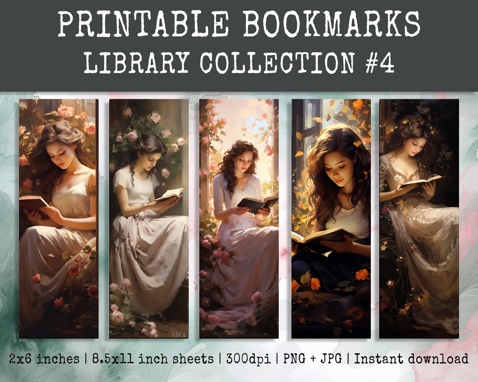 10 Printable Bookmarks Library Collection 4 Print and Cut Instant ...