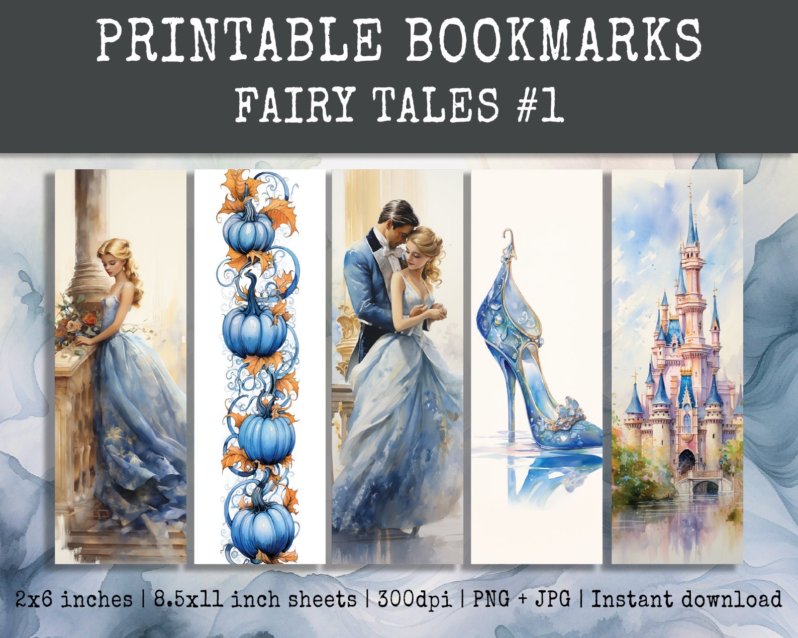 5 Printable Bookmarks | Cinderella Inspired Bookmark | Fairy Tales #1 ...