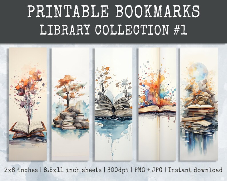 10 Printable Bookmarks Library Collection 1 Print and Cut - Etsy