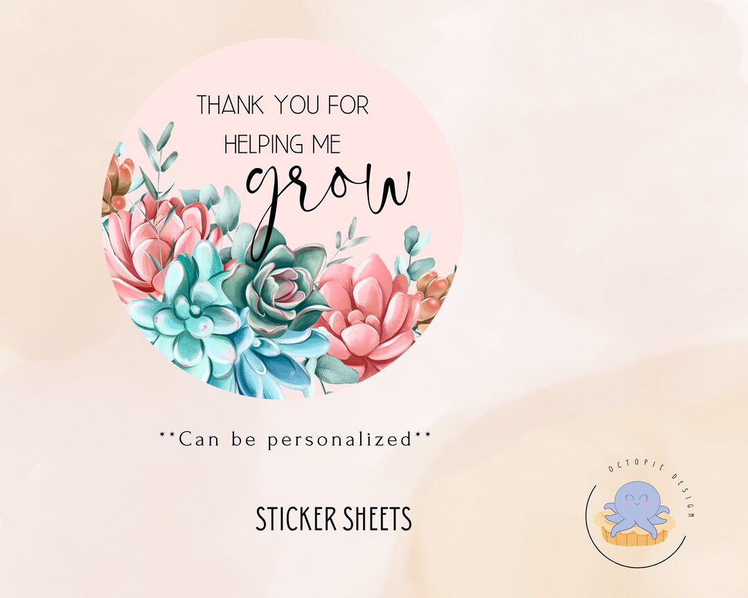 Thank You for Helping Me Grow Sticker Sheets, Teacher Appreciation ...