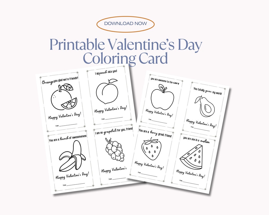 Valentine's Coloring Cards, Set of 8 Valentine's Cards, Valentine Favor ...