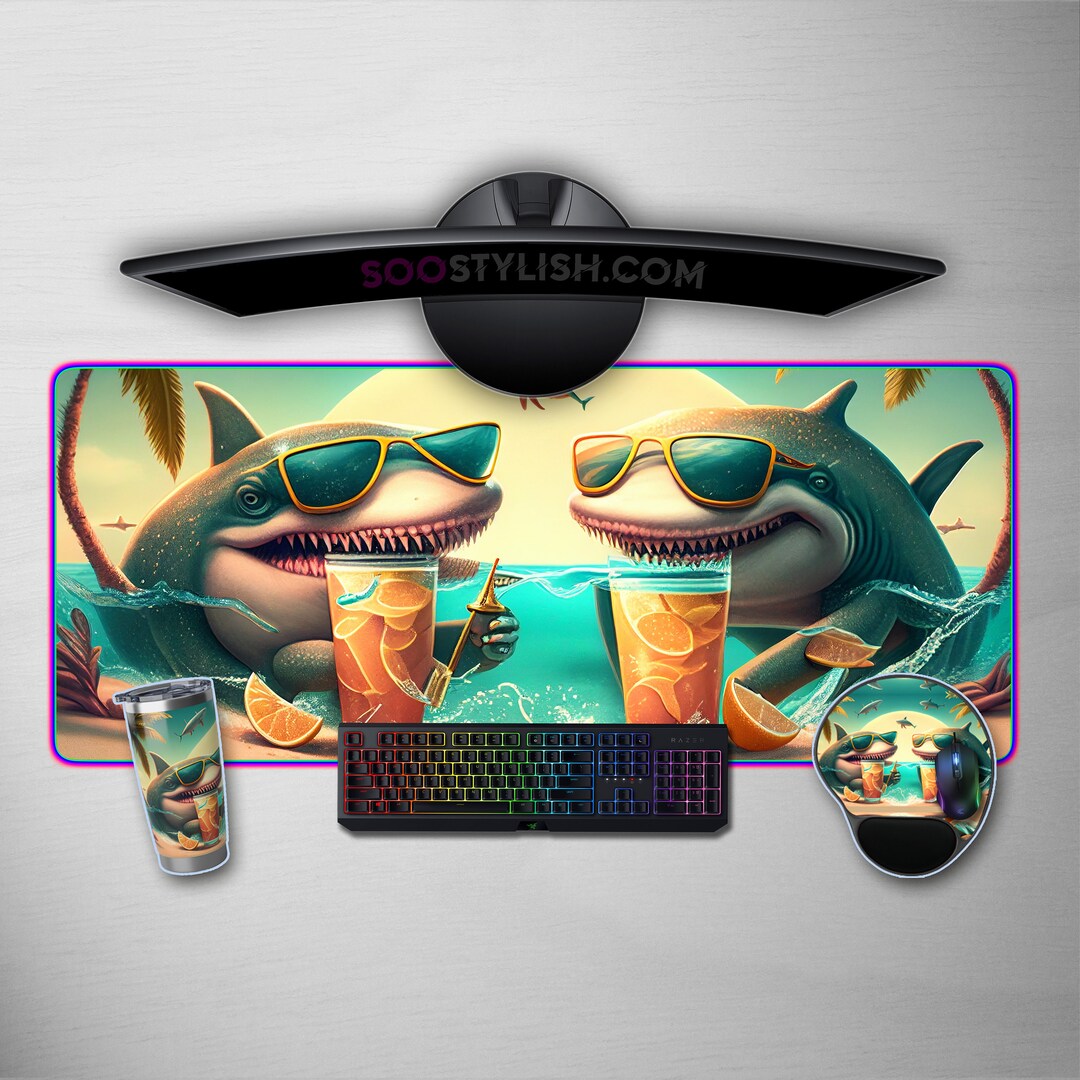 Cartoon Sharks Desk Mat Wrist Rest Mouse Pad Insulated Tumbler - Etsy