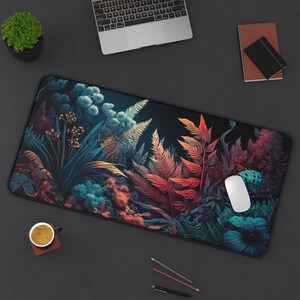Wild Flowers Desk Mat Unique Design Desk Pad Black Desk Mat Wild Floral ...