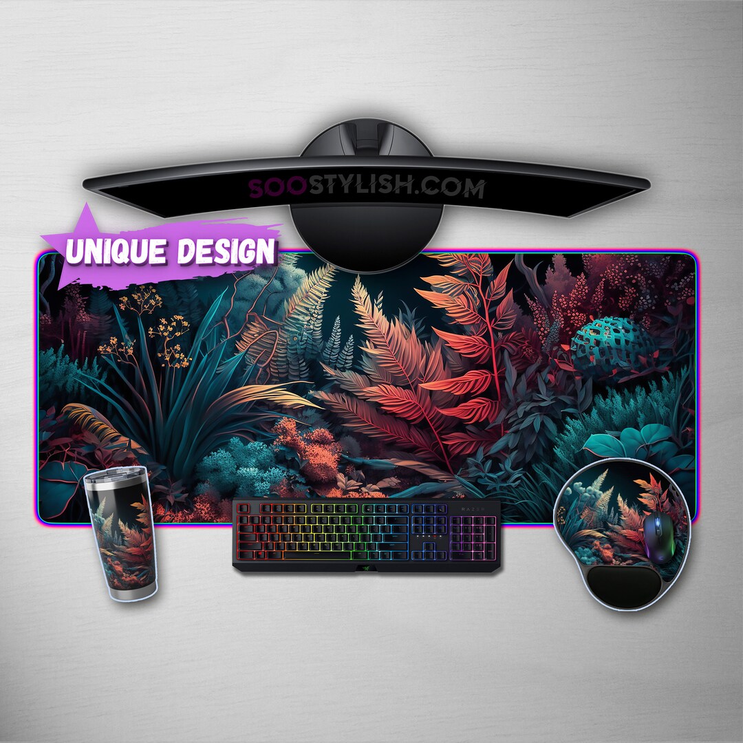 Wild Flowers Desk Mat Unique Design Desk Pad Black Desk Mat Wild Floral ...