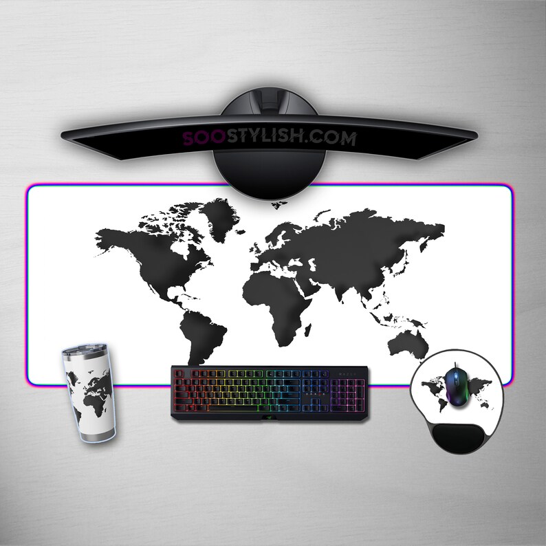 Black-white World Map Desk Mat World Map Desk Pad World Map - Etsy